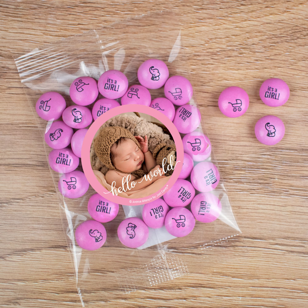 Personalized Girl Birth Announcement Hello World Candy Bag with JC ...