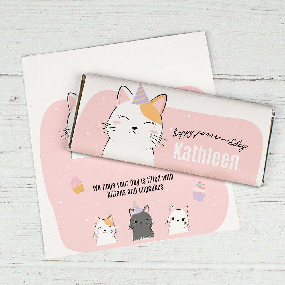 Personalized Cats Birthday Chocolate Bar Wrappers - JustCandy.com