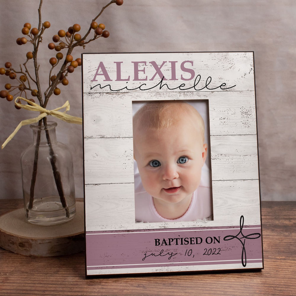 Personalized Baptism Rustic Cross Picture Frame - JustCandy.com
