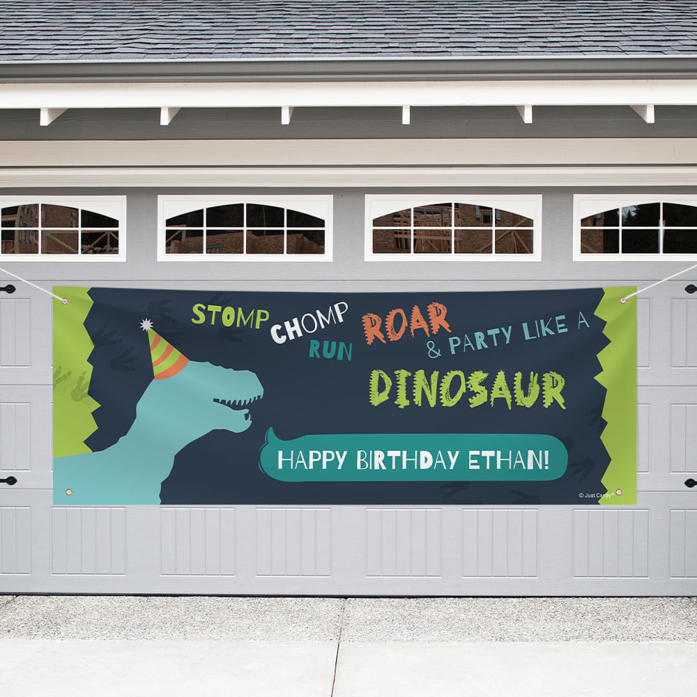 Personalized Dinosaur Birthday Green Dinosaur - Garage Banner ...