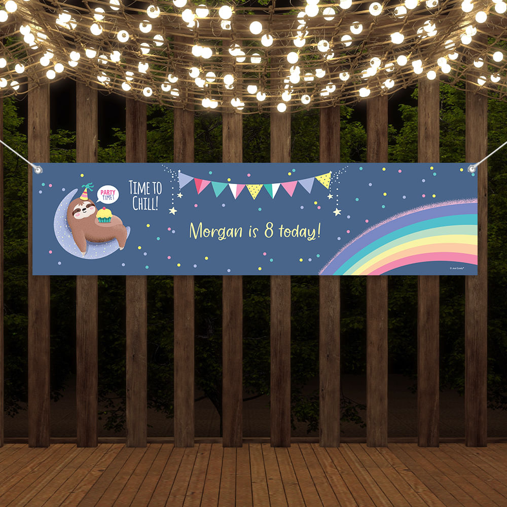 Personalized Sloth Birthday Sloth Party - 5 Ft. Banner - JustCandy.com