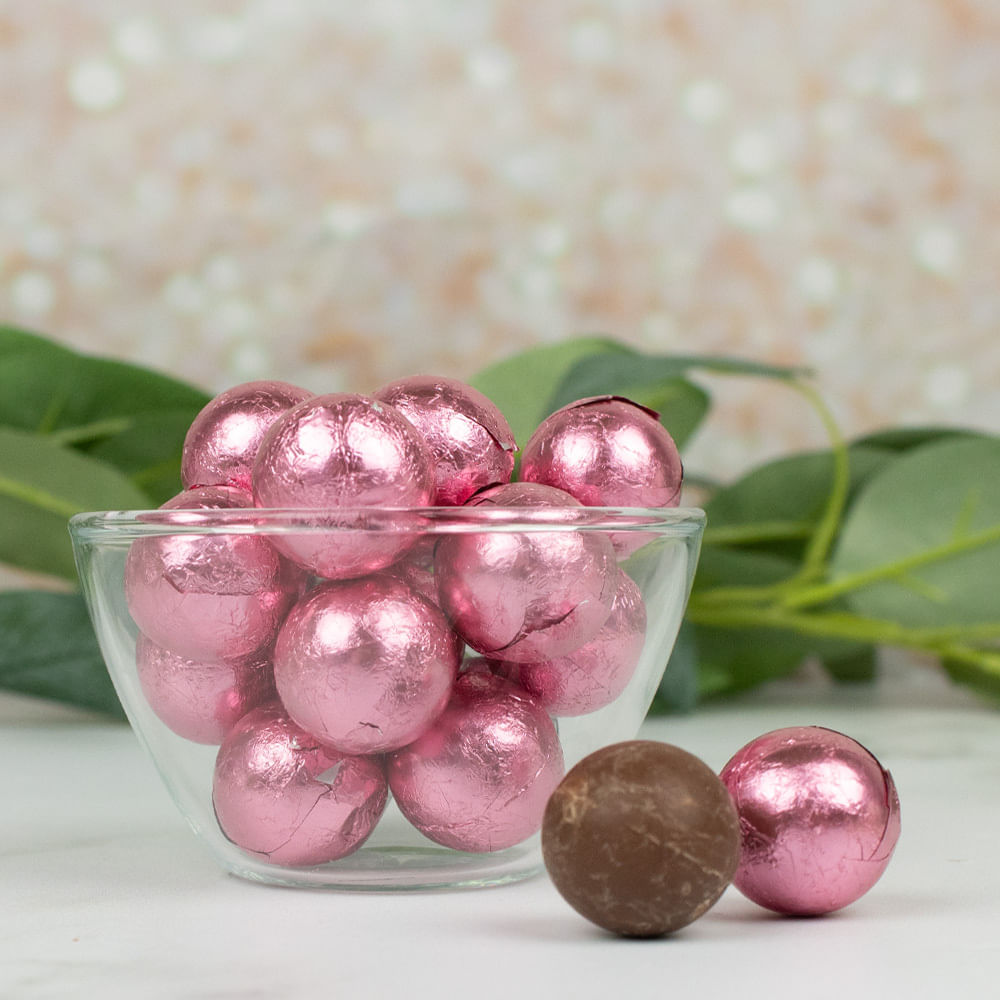 Pink Chocolate Foil Balls - JustCandy.com