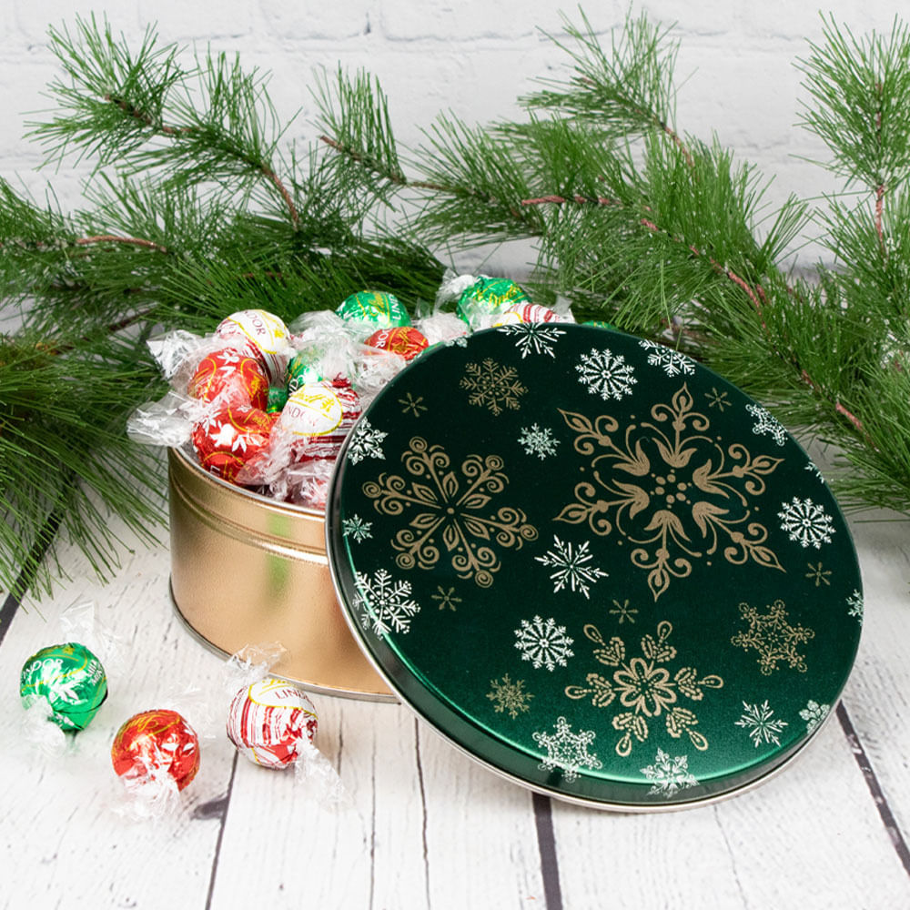 Emerald Snowfall Christmas Gift Tin Lindt Truffles (35pcs) - JustCandy.com