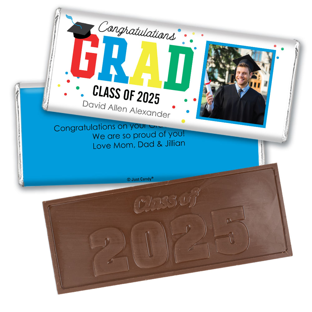 Personalized Graduation Embossed Chocolate Bar - Polka Dot - JustCandy.com