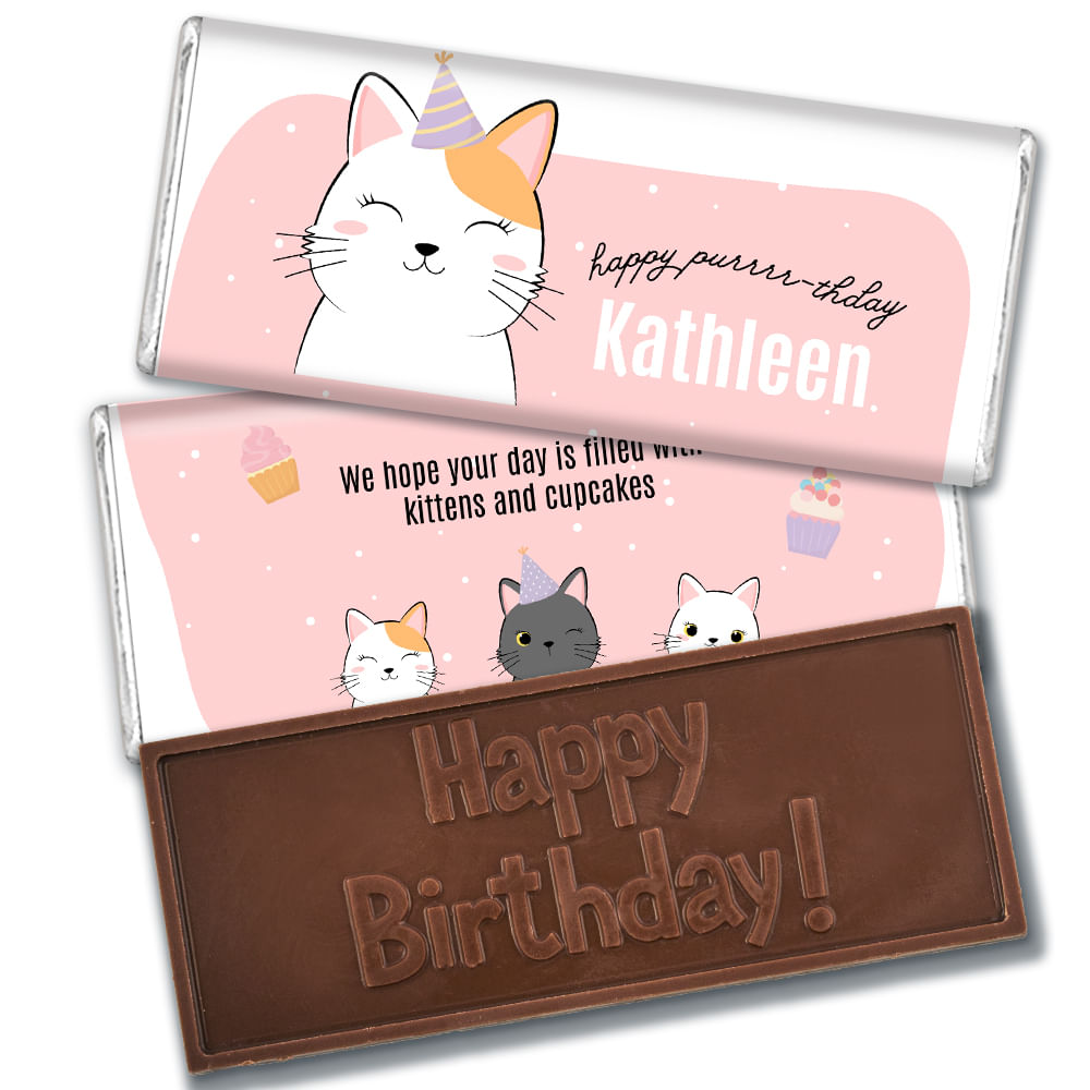 Personalized Cat Birthday Embossed Chocolate Bars - JustCandy.com