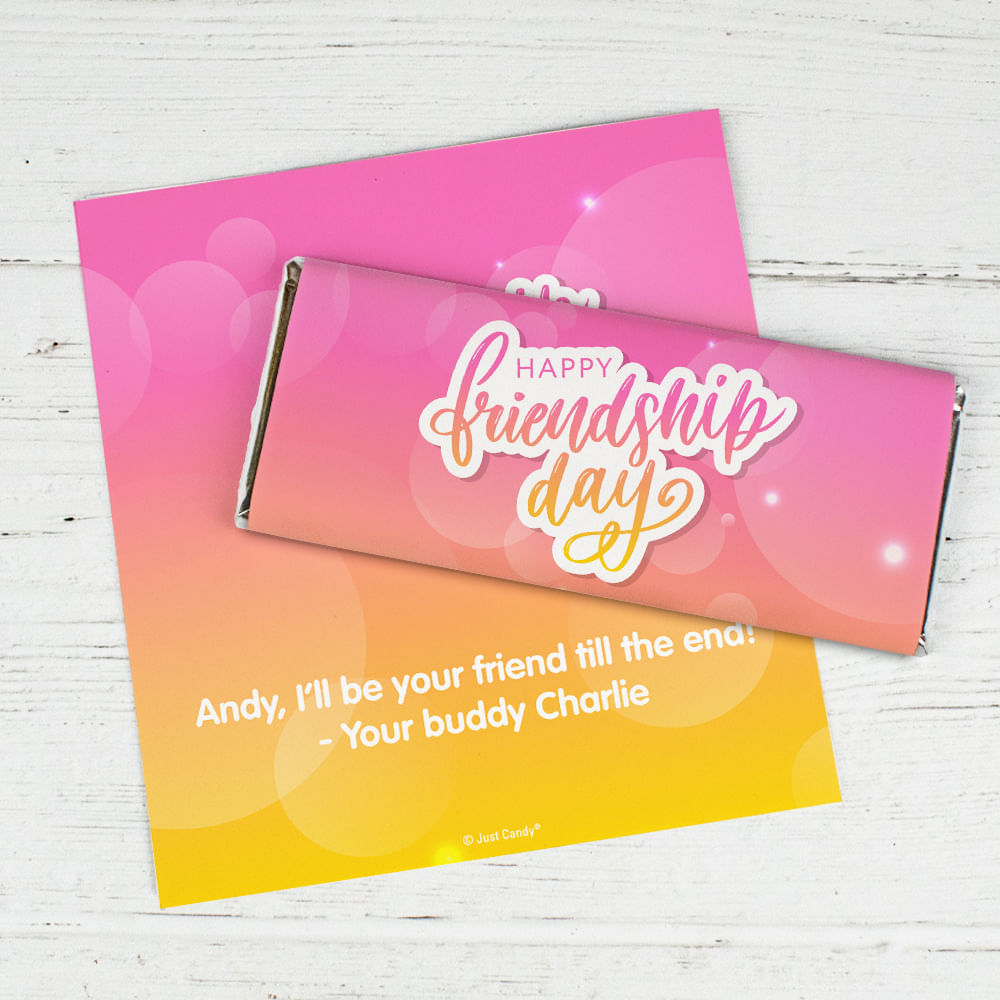 Personalized Happy Friendship Day Pink Bubbly Chocolate Bar Wrappers ...