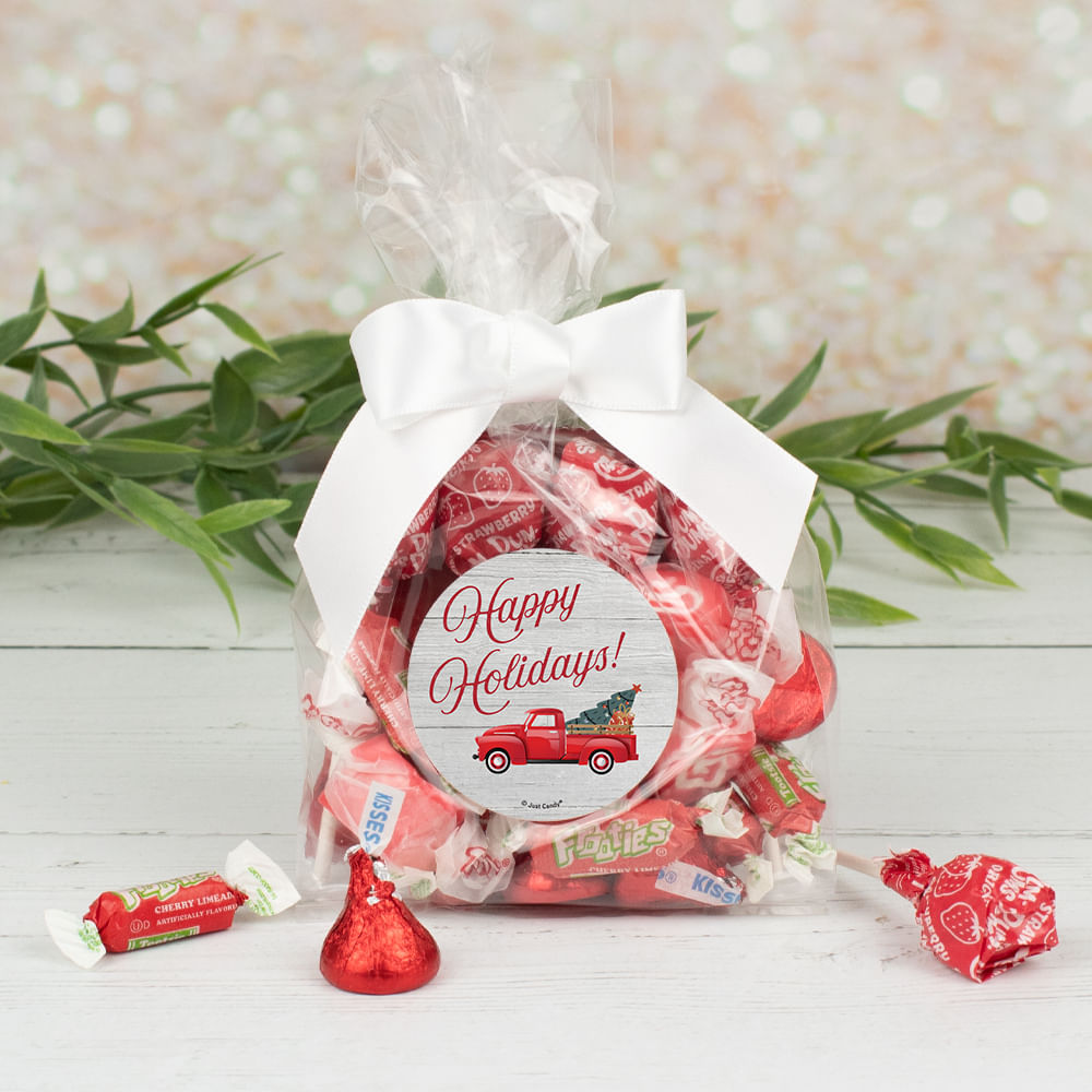 Personalized Happy Holidays Red Goodie Bag - JustCandy.com