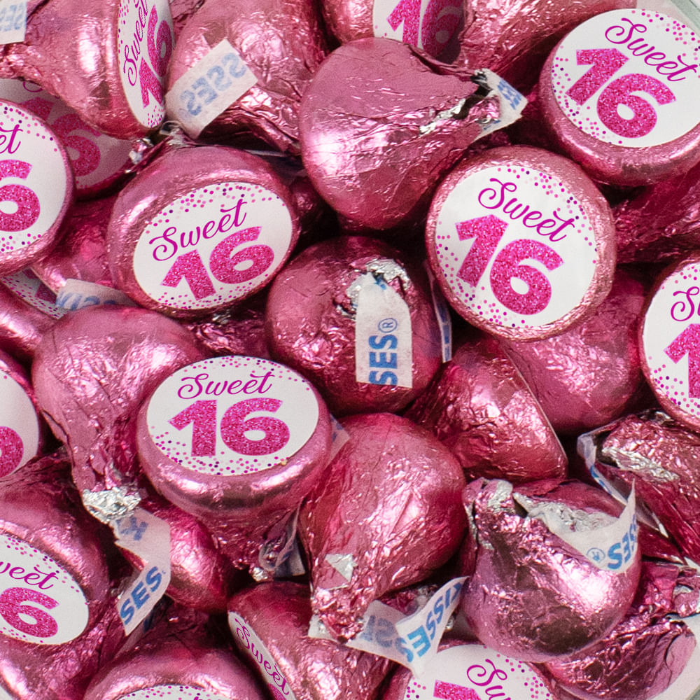 Sweet 16 Pink Glitter Candy Hershey's Kisses & Hershey's Miniatures for ...