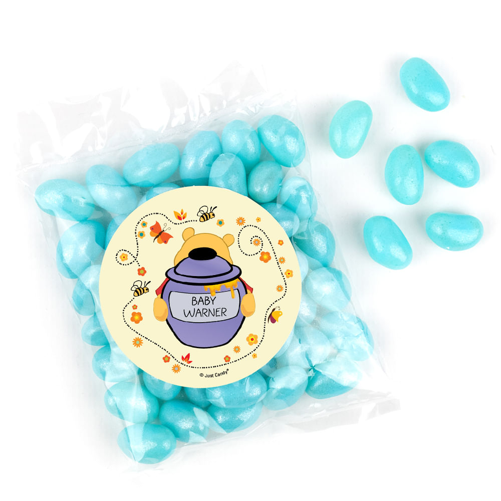 Personalized Baby Shower Pooh Candy Bags with Jelly Beans - JustCandy.com