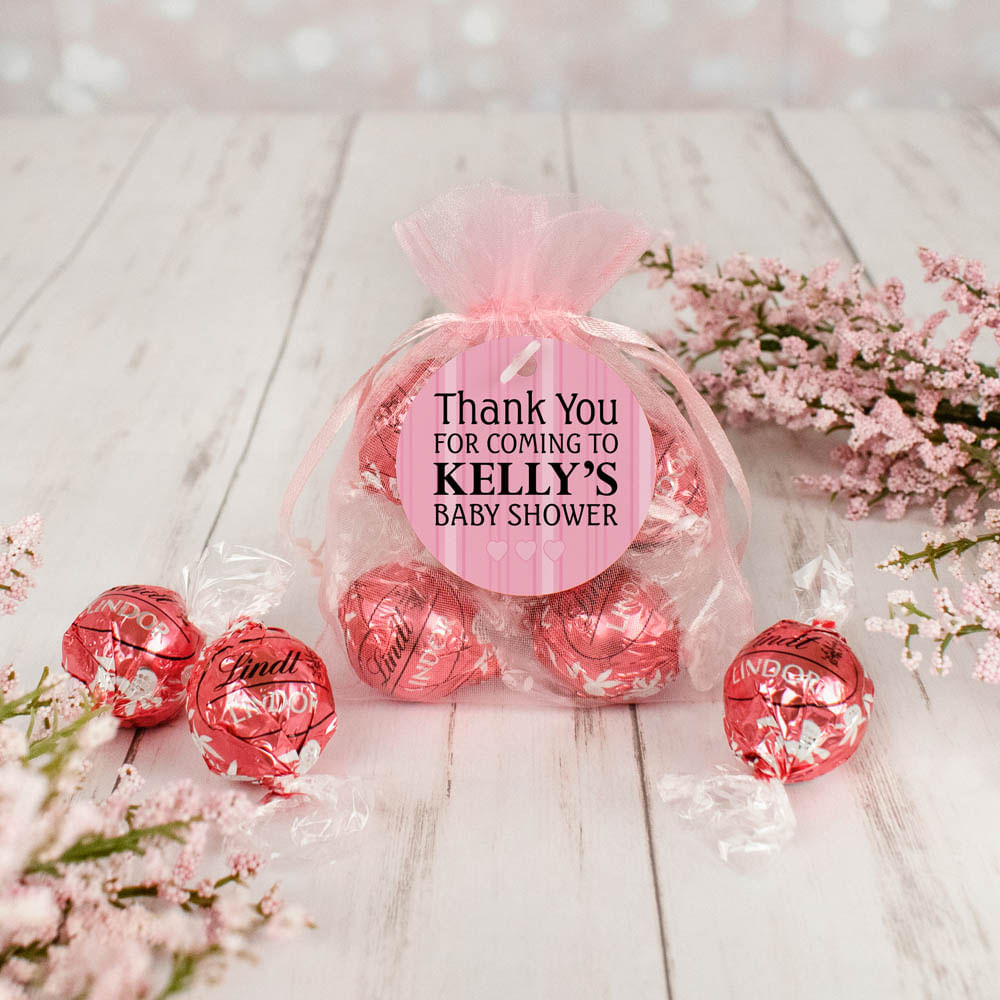 Personalized Baby Shower Stripes Lindt Truffle Organza Bag - JustCandy.com