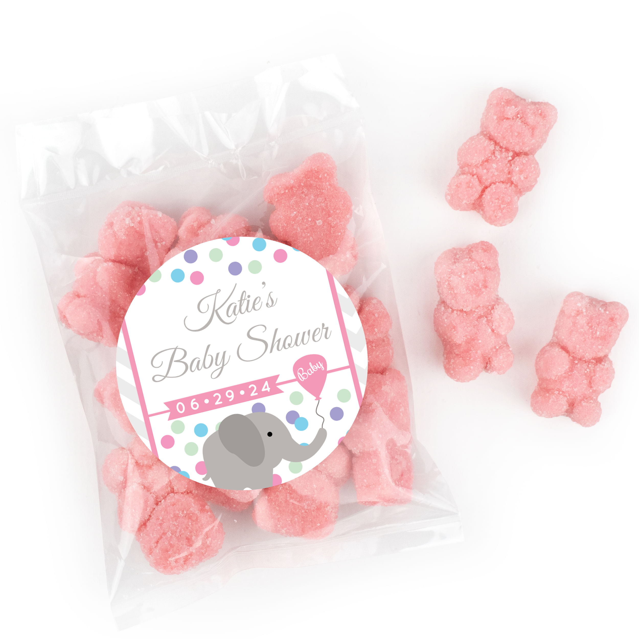 Personalized Baby Shower Elephant Gummi Bears - JustCandy.com