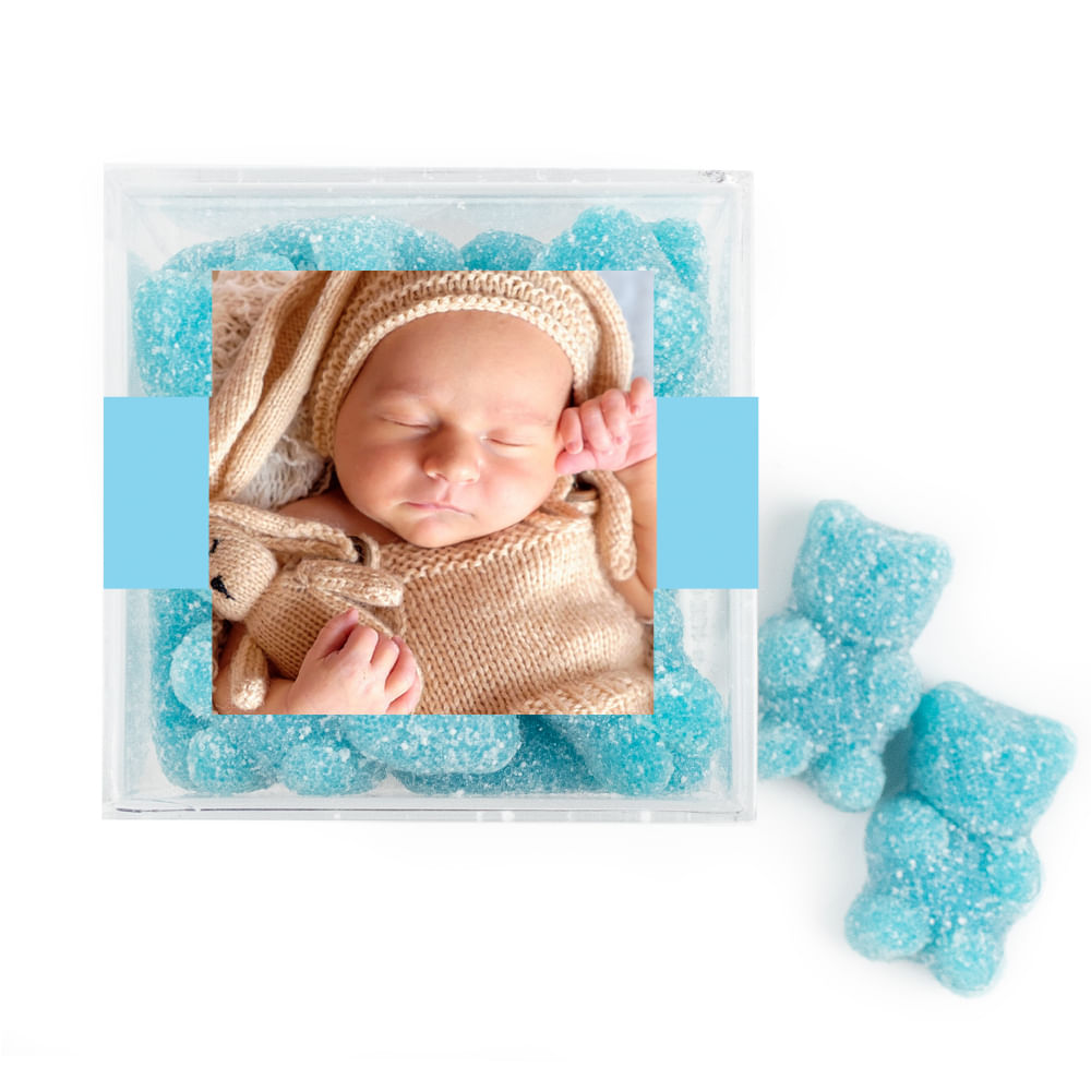 Personalized Boy Birth Announement He's Here! JUST CANDY® favor cube ...