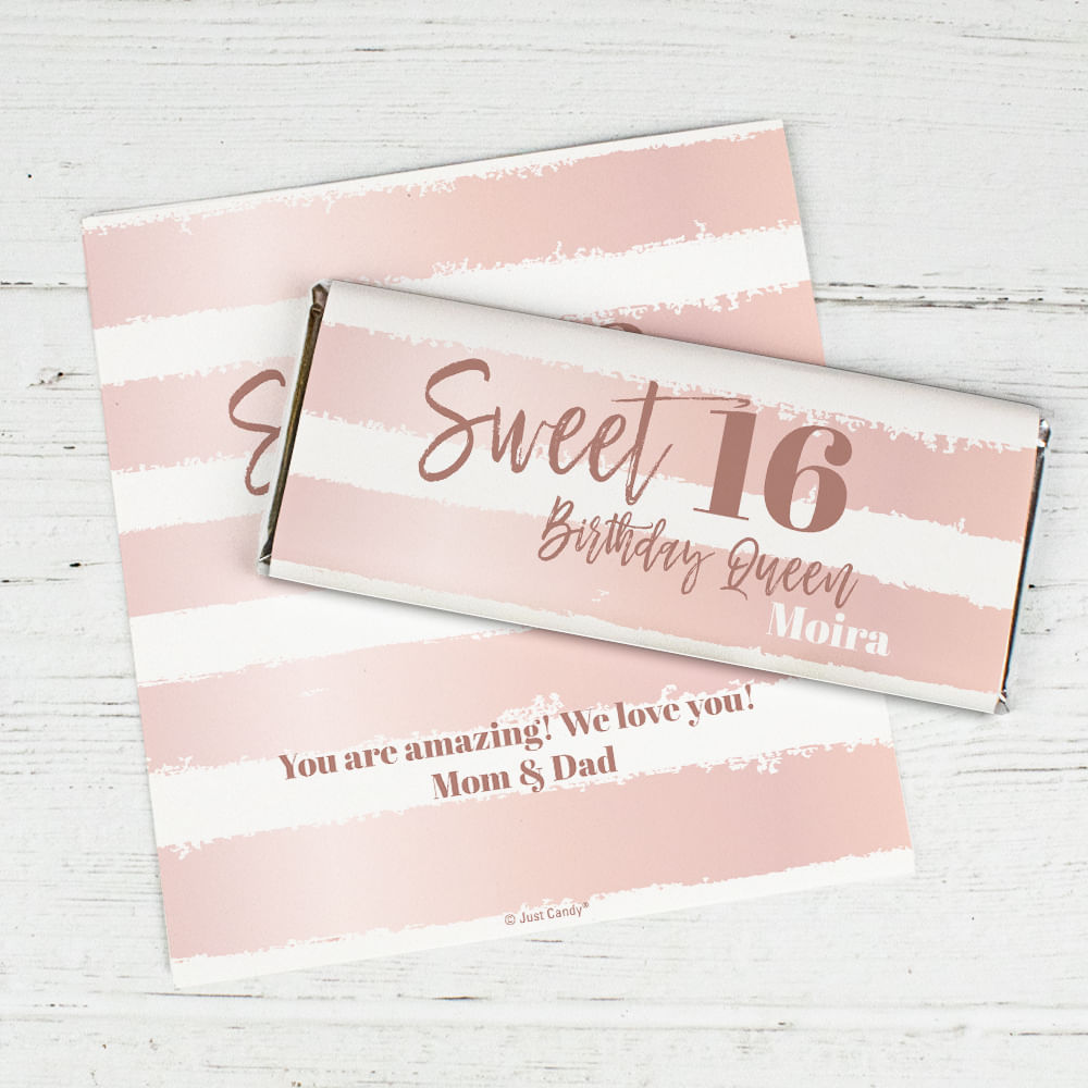 Personalized Sweet 16 Rose Gold Stripes Chocolate Bar Wrappers Only ...