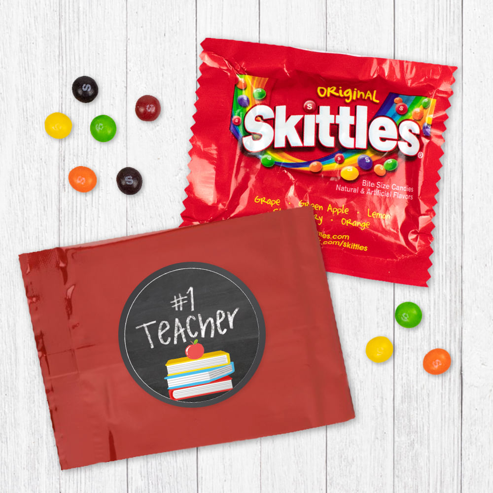 Teacher Appreciation Books Skittles Favor Bag - JustCandy.com