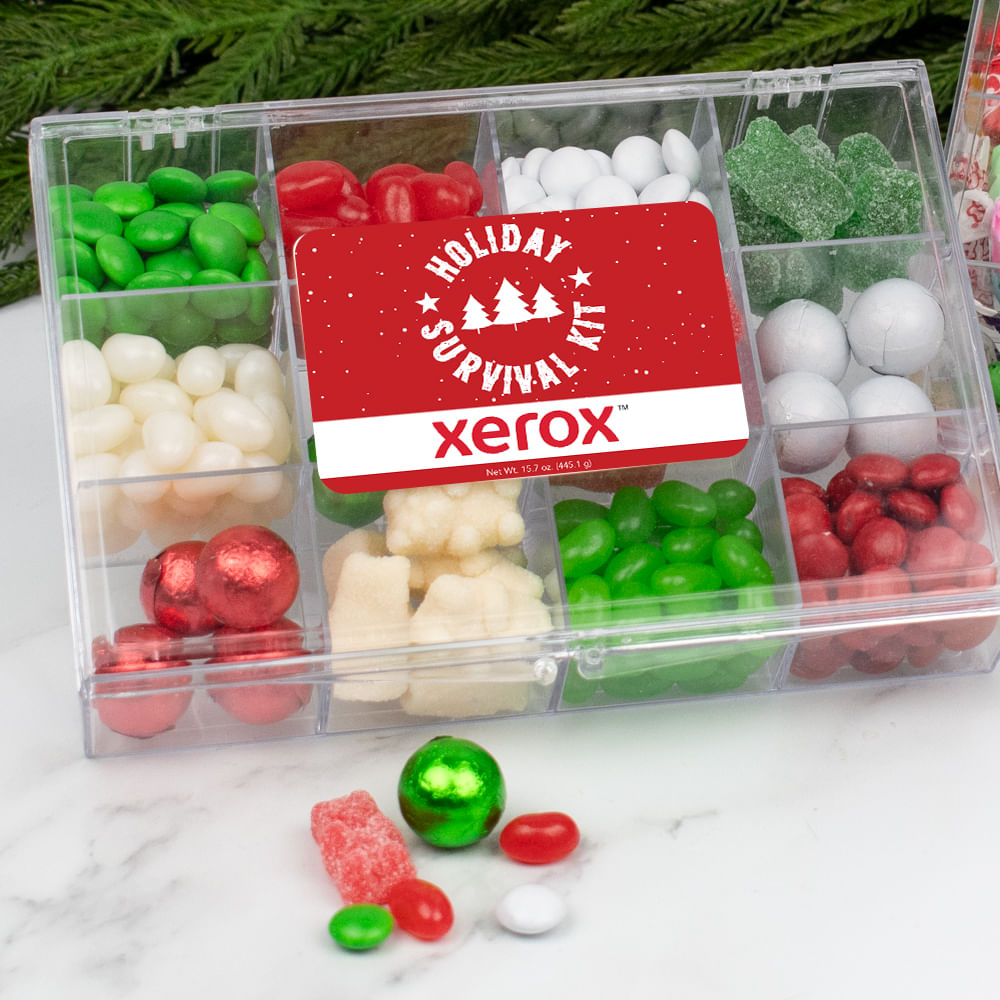 Add Your Logo Holiday Survival Kit Candy Tackle Box - JustCandy.com