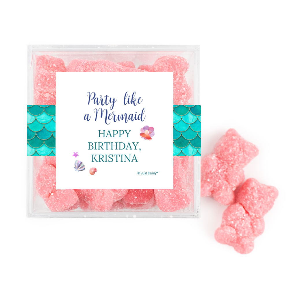 Personalized Mermaid Birthday JUST CANDY® favor cube with Sugar Sanded ...
