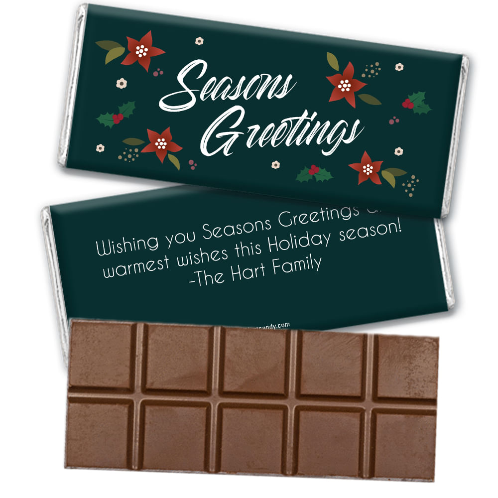 Personalized Christmas Pointsettia Seasons Greetings Belgian Chocolate ...