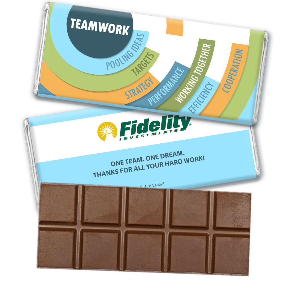 Personalized Teamwork Logo Belgian Chocolate Bar & Wrapper - JustCandy.com