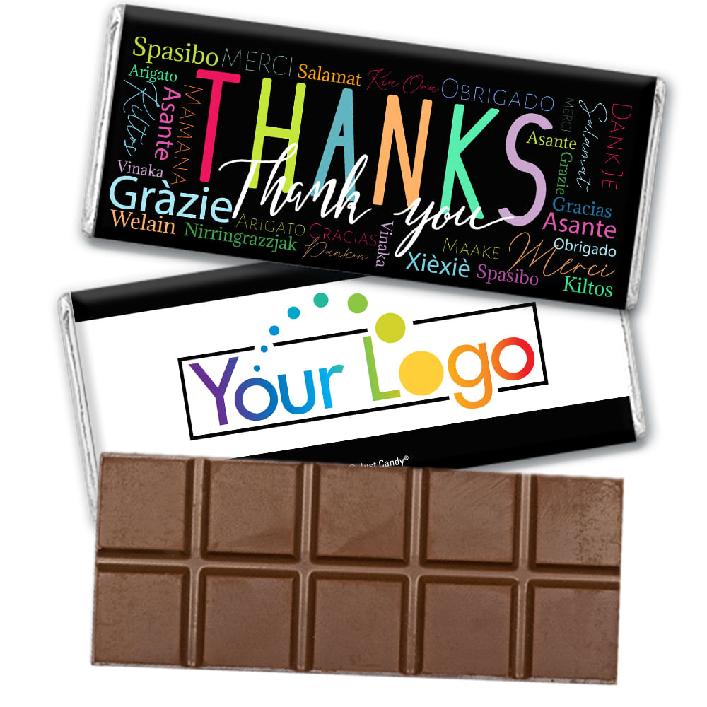 Personalized Thanks Language Logo Belgian Chocolate Bar & Wrapper ...